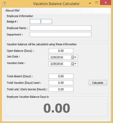 Vacation Balance Calculator download | SourceForge.net